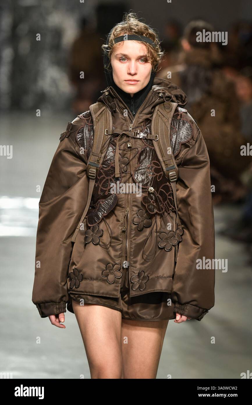 A model walks the runway for a collection by Cecilie Bahnsen as part of ...