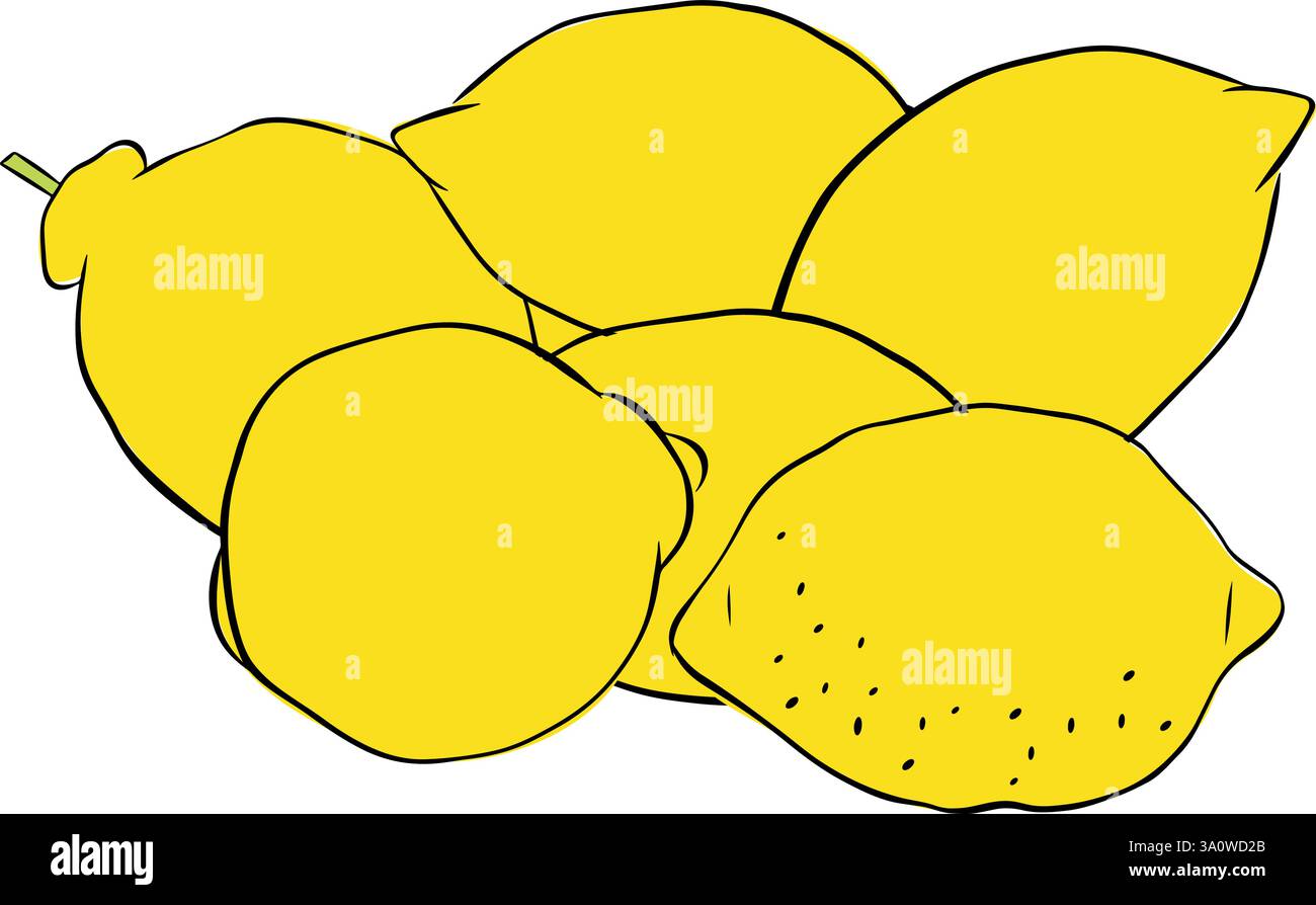 Many lemons composition. Vector graphic line ink illustration isolated ...