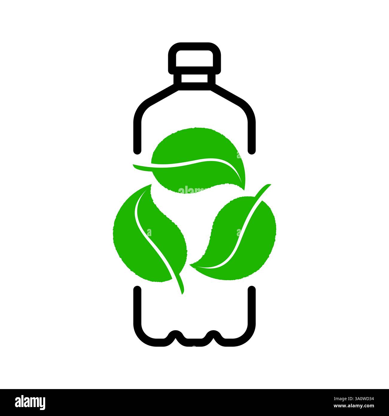 Recycled plastic bottle with leaves form recycling process symbol ...