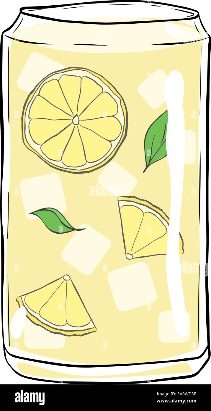 Lemonade ice tea cocktail illustration. Hand drawn graphic line ink sketch. Vector illustration ...