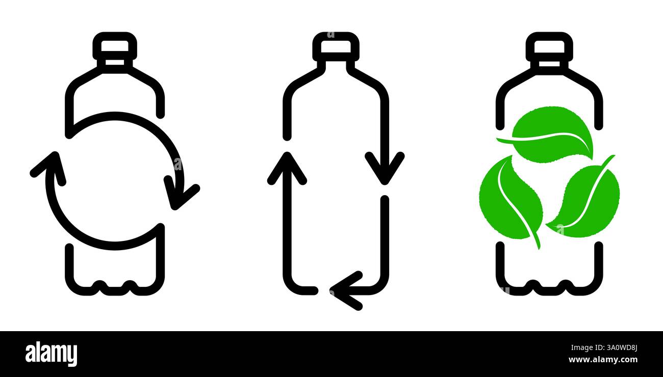 Recycled plastic bottle with leaves and arrows form recycling process ...