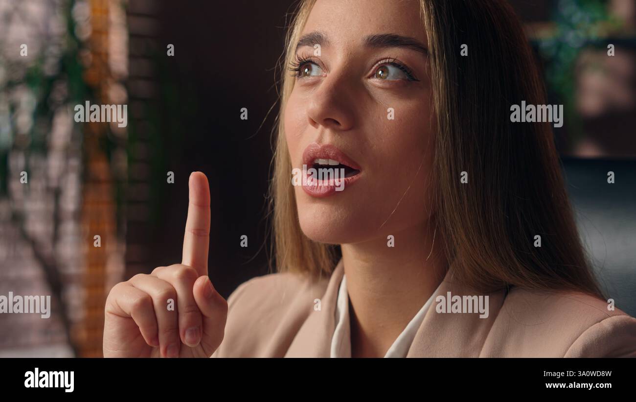 Close up pensive doubtful Caucasian girl employer business woman female ...