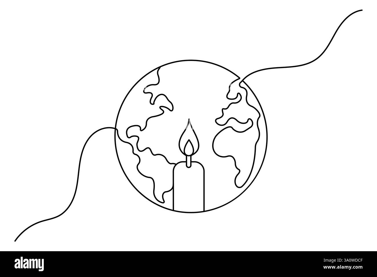 Earth hour continuous one line art drawing of isolated vector ...