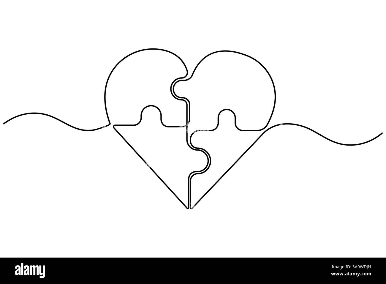 Continuous one line drawing of jigsaw puzzle vector illustration of ...