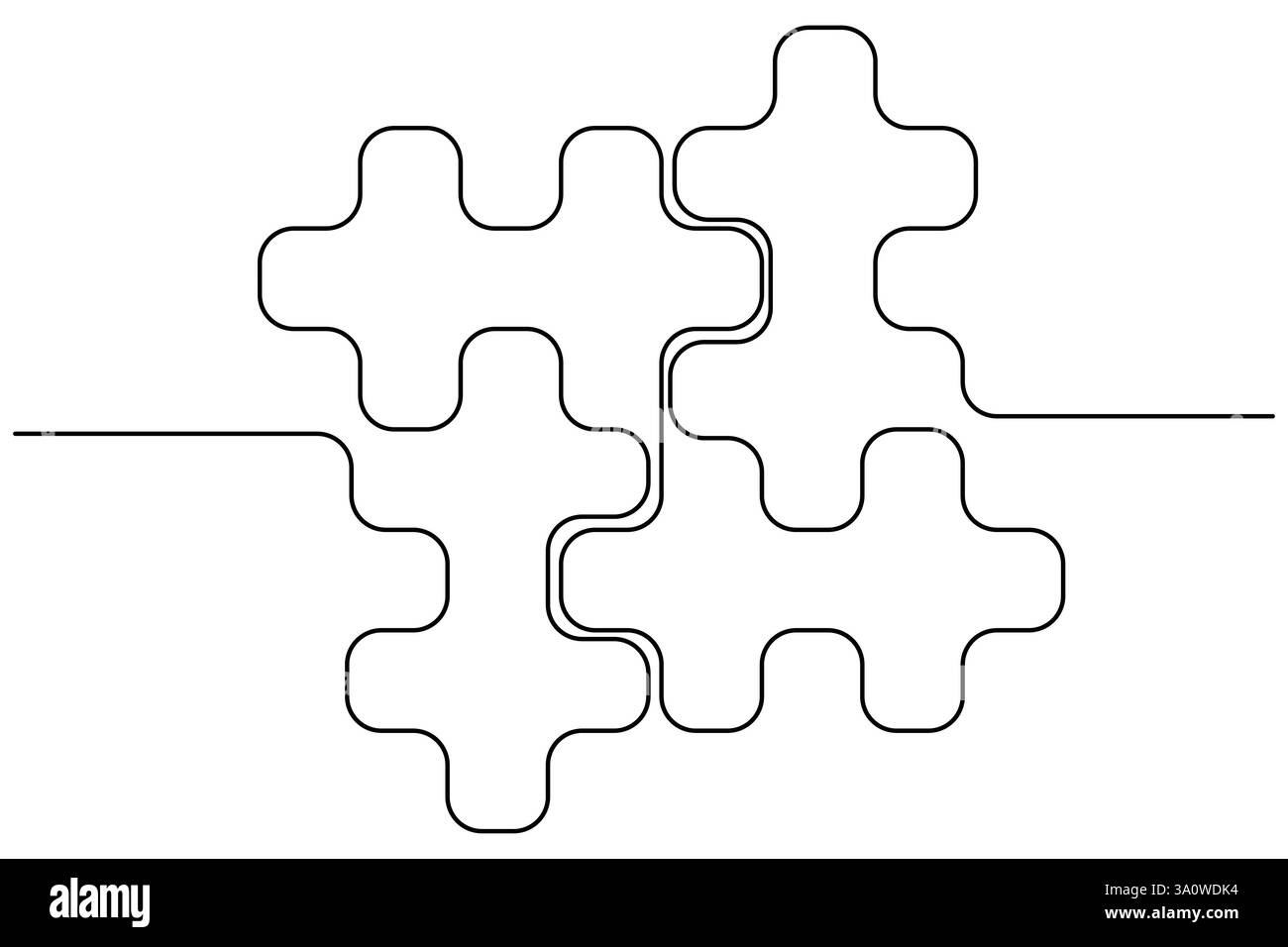 Continuous one line drawing of jigsaw puzzle vector illustration of ...