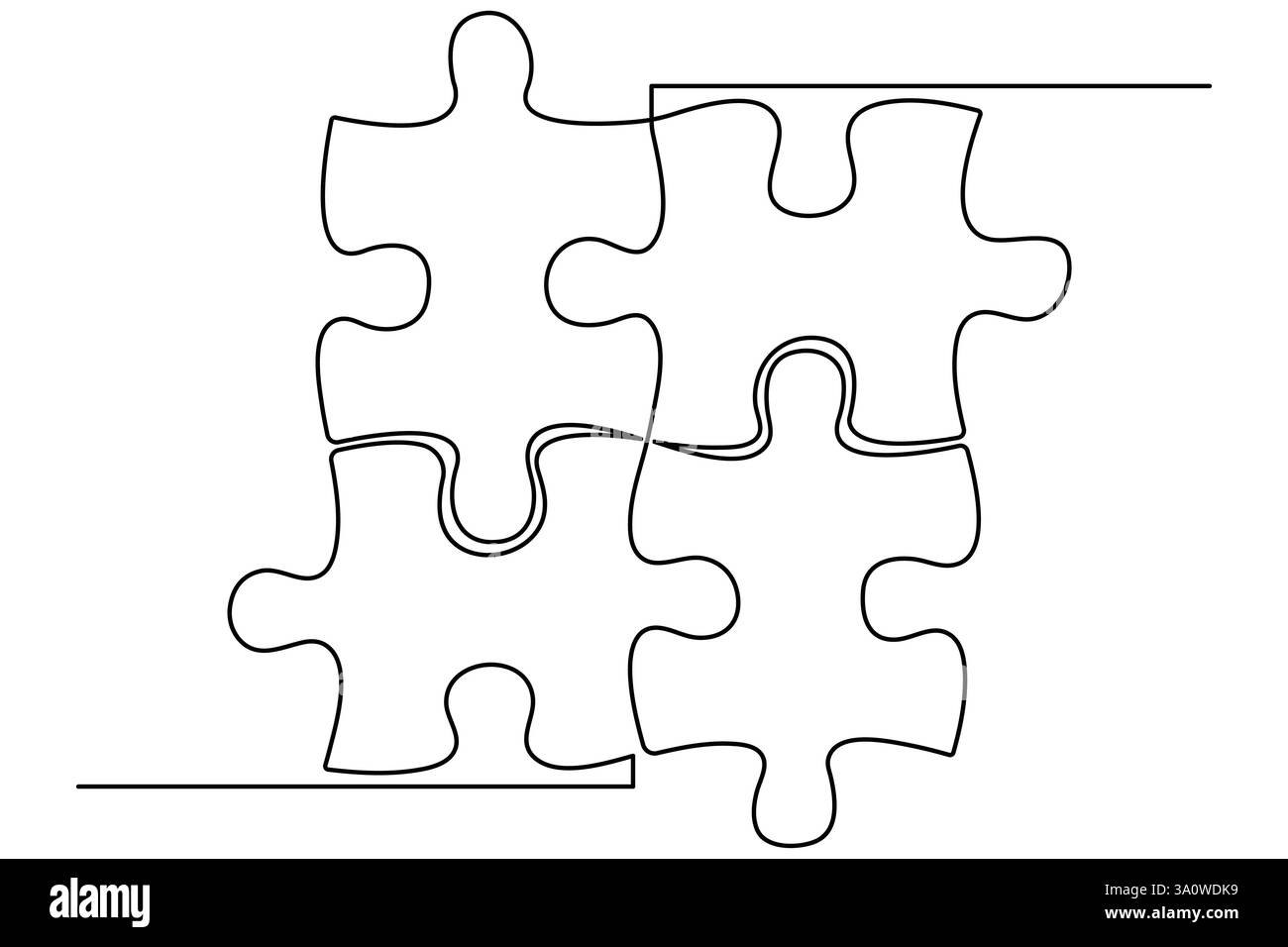 Continuous one line drawing of jigsaw puzzle vector illustration of ...