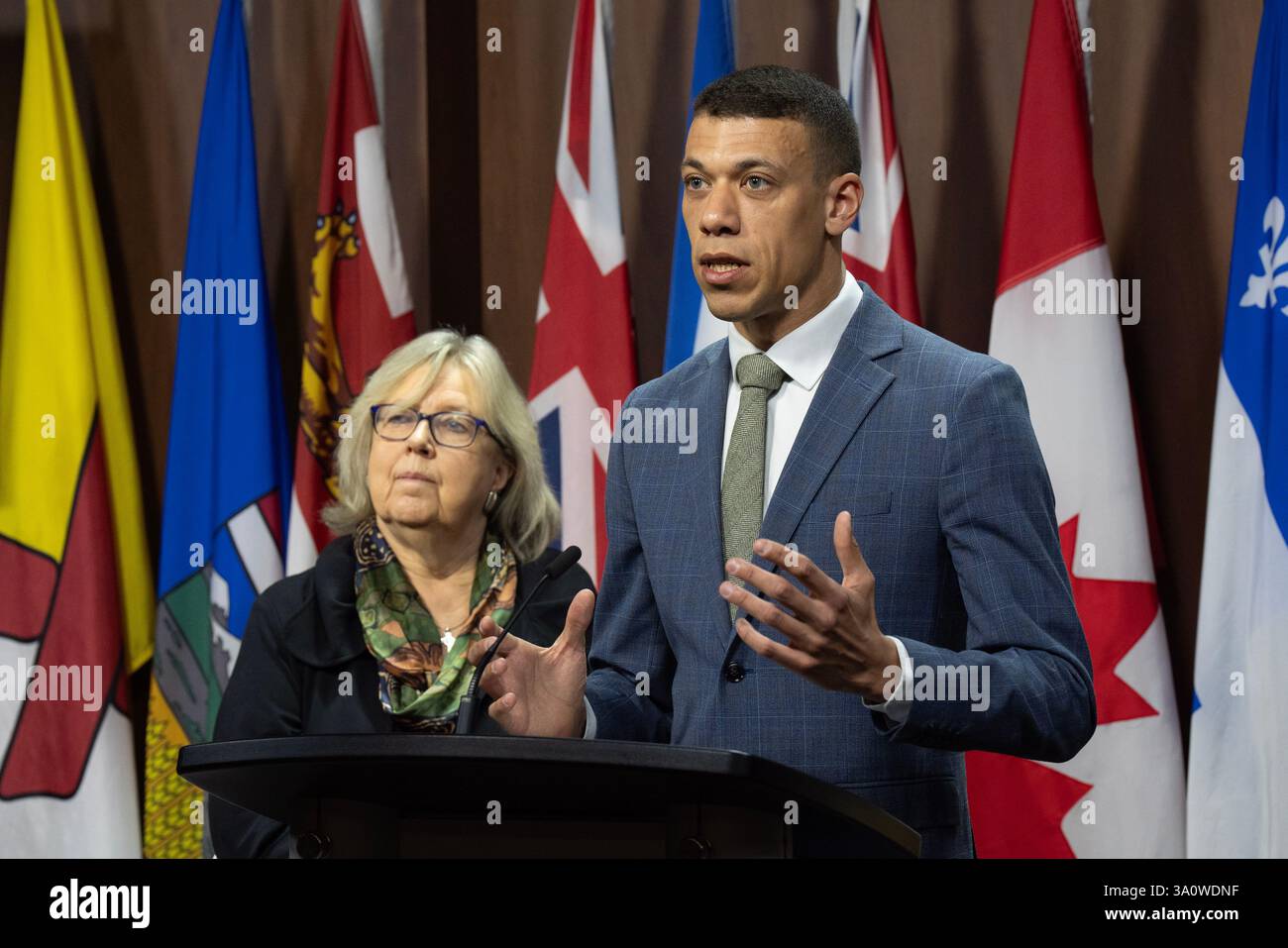 Ottawa, Canada. 05th Mar, 2025. Green Party co-leaders Elizabeth May ...