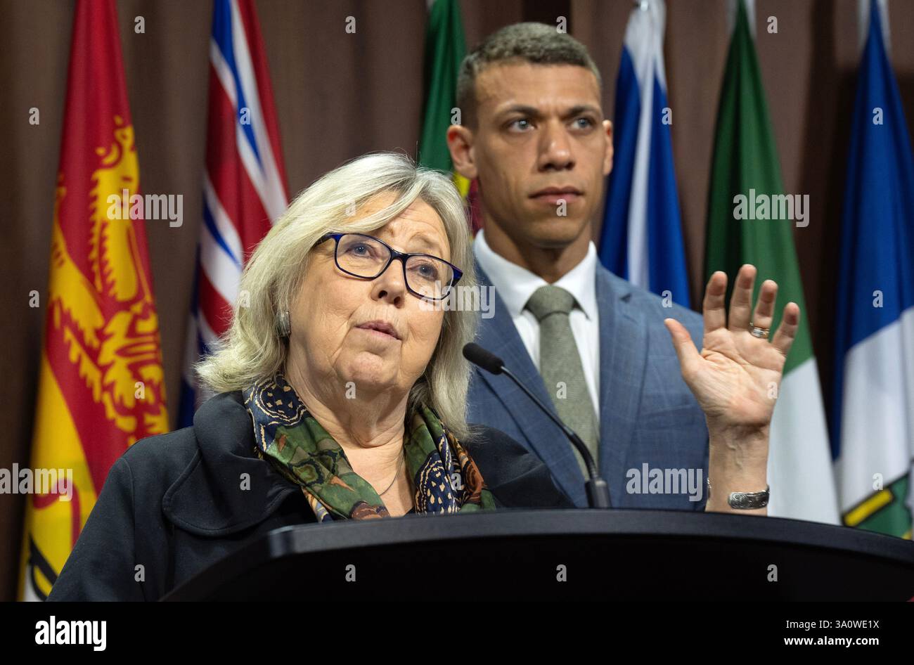 Ottawa, Canada. 05th Mar, 2025. Green Party co-leaders Elizabeth May ...
