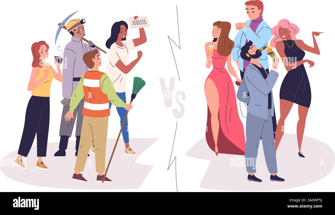 Poor vs rich people. Social inequality, richness and poverty salary gap ...