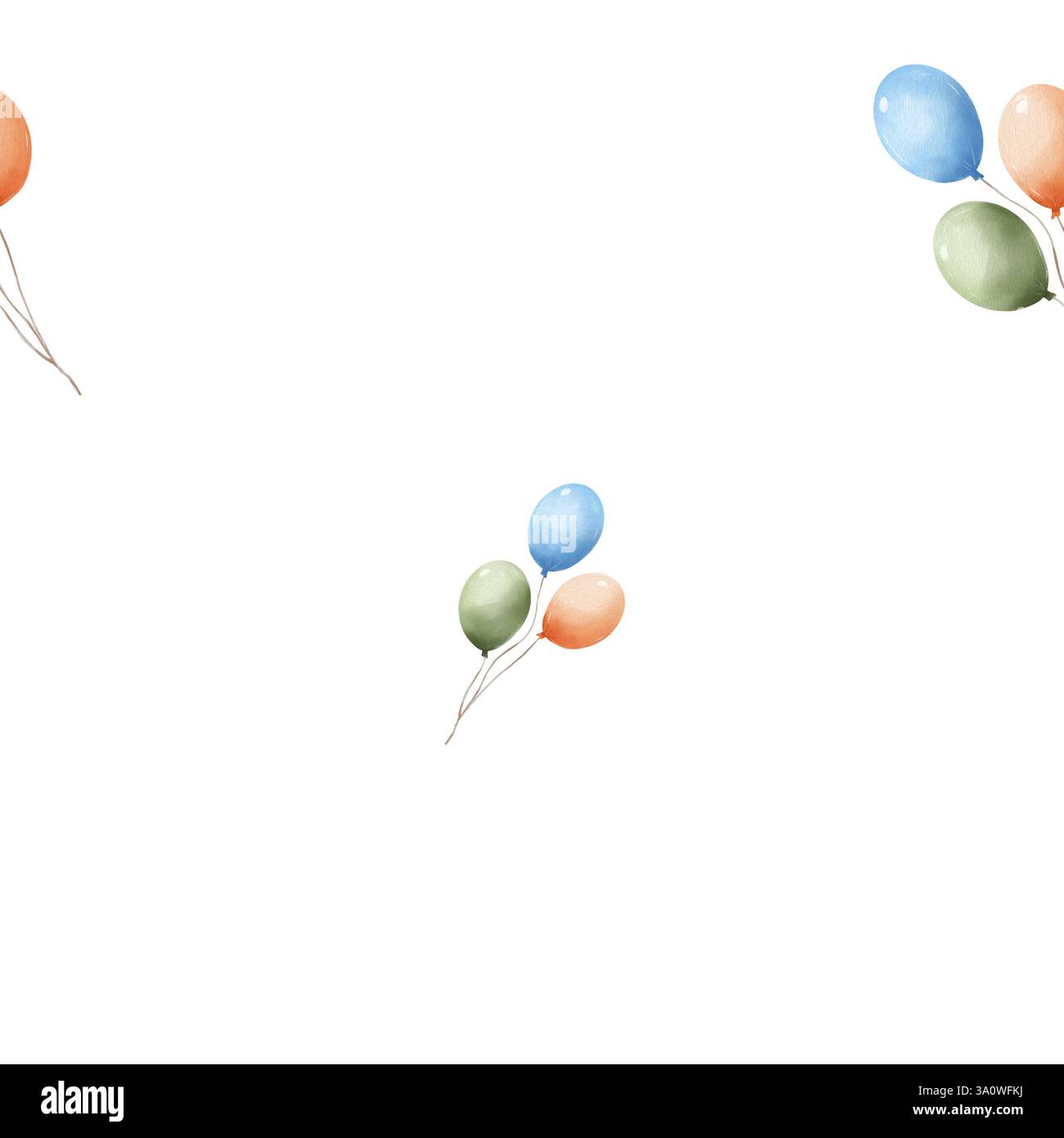 Seamless pattern with colorful balloons. Watercolor illustration, hand ...