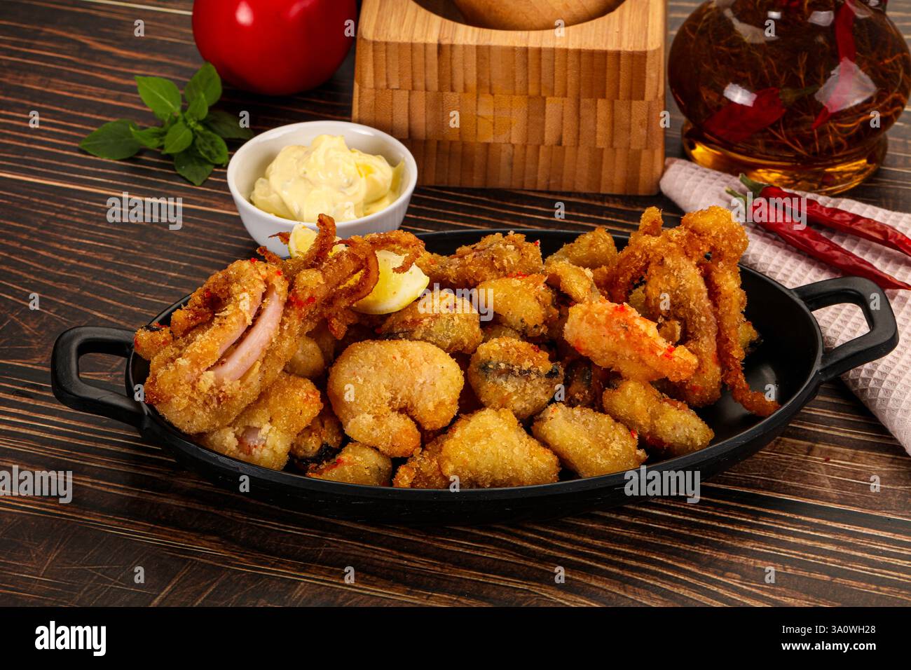 Fritto misto - deep fried seafood mix - calamari, prawn, fish, mussels ...