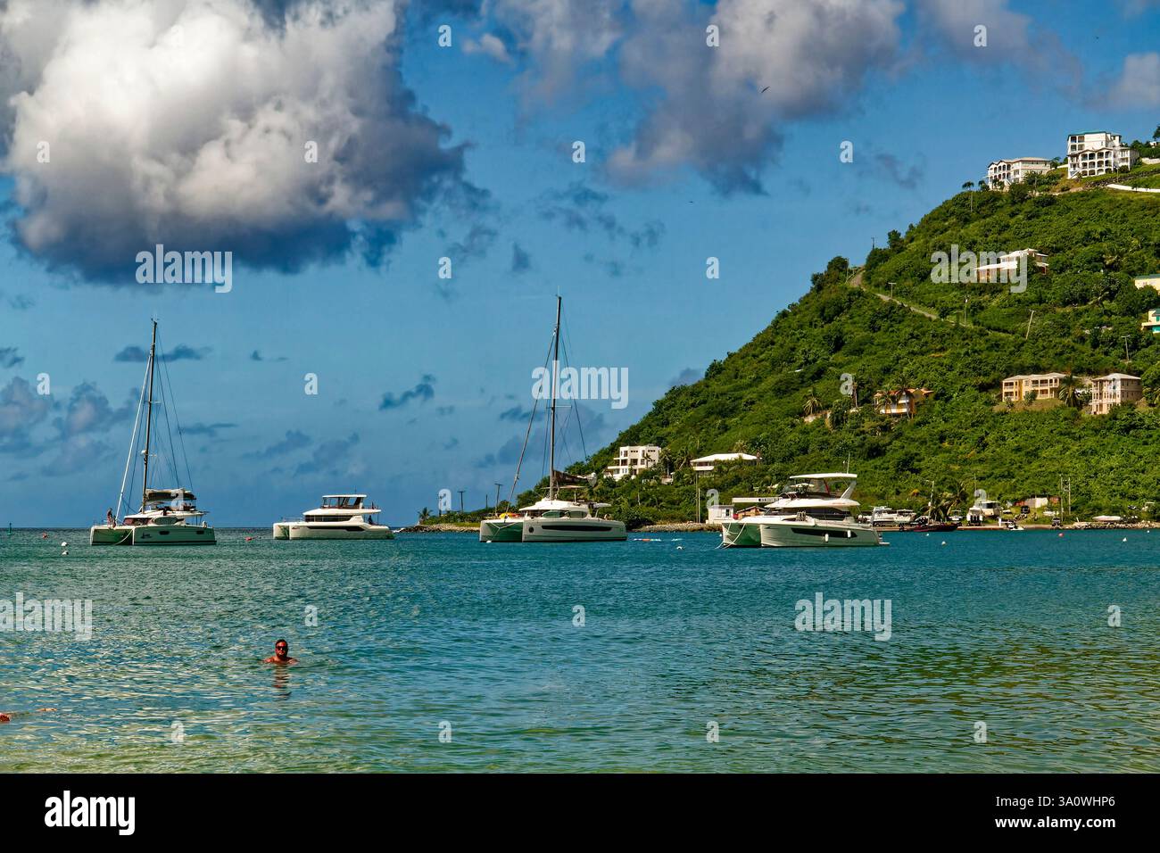 Cane Garden Bay, marine scene, harbor, blue water, boats anchored ...