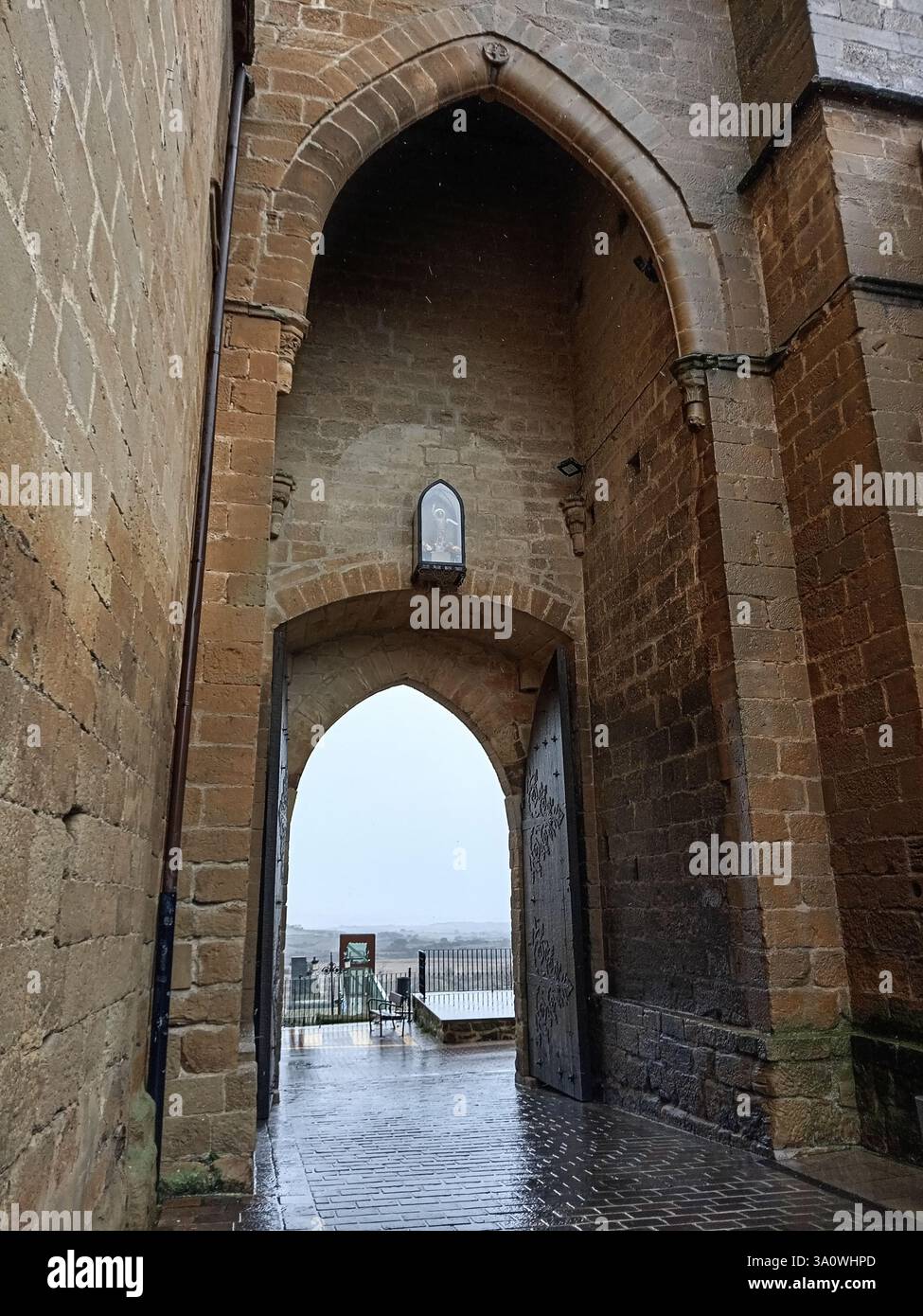 Gothic-style medieval stone gate in Laguardia, Alava, Spain, featuring ...