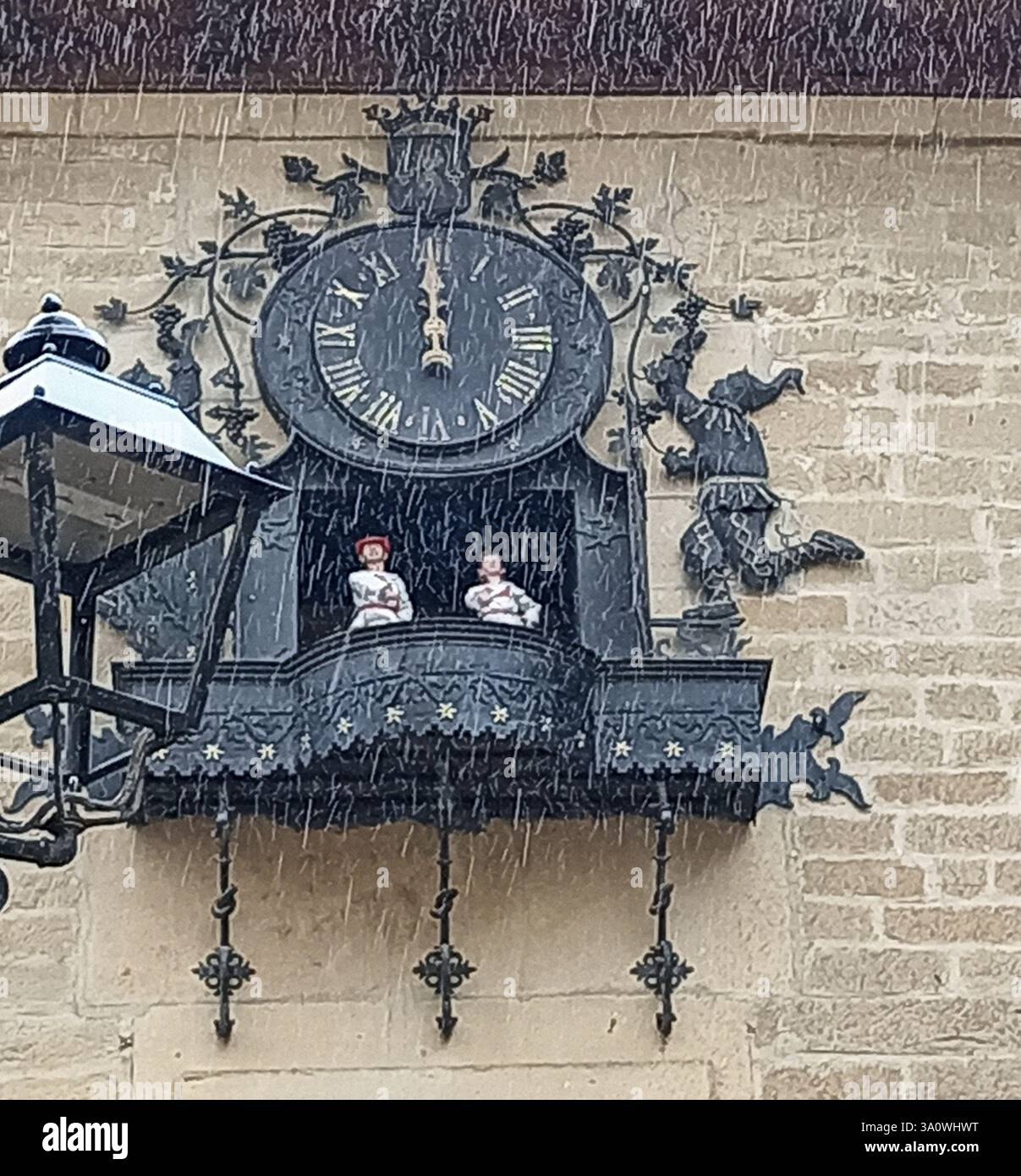 Decorative iron clock with automaton figures in Laguardia, Spain ...