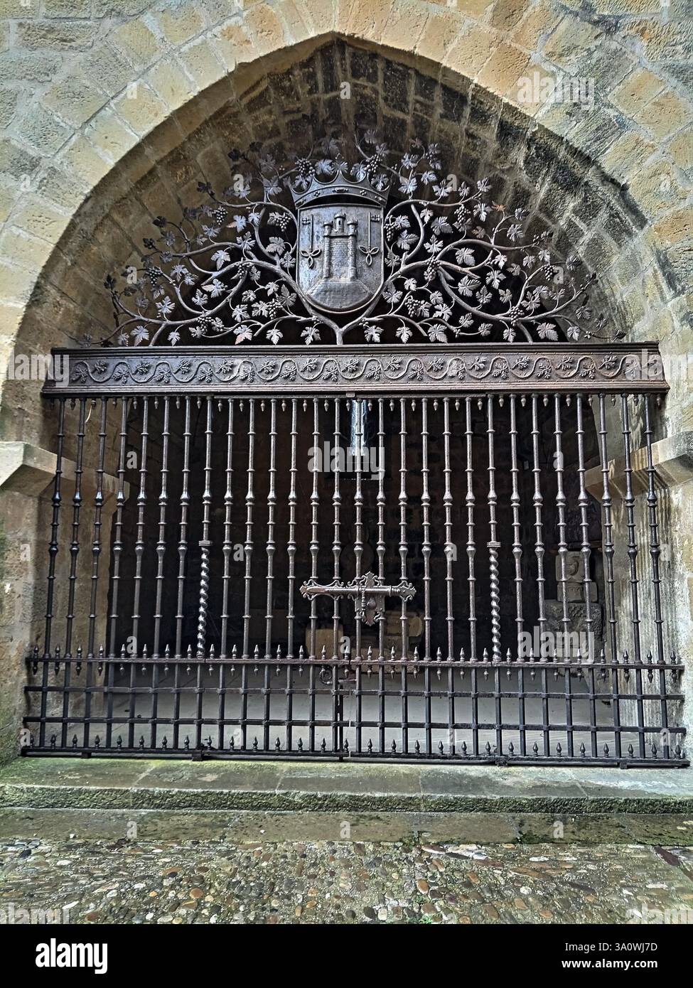 Intricate wrought iron gate in the Abacial Tower of Laguardia, Spain ...