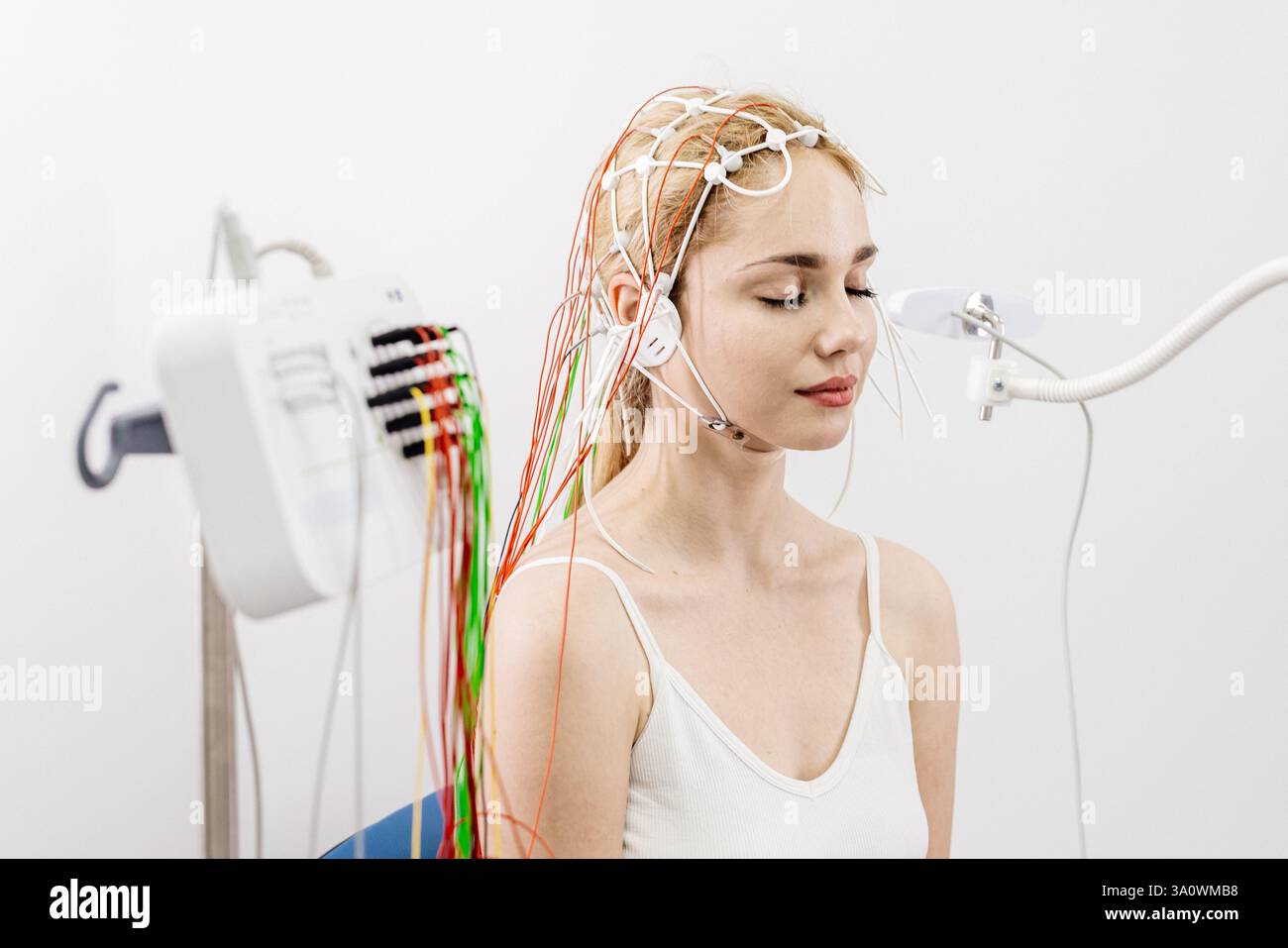 Female patient undergoing an EEG test, showcasing modern healthcare and ...