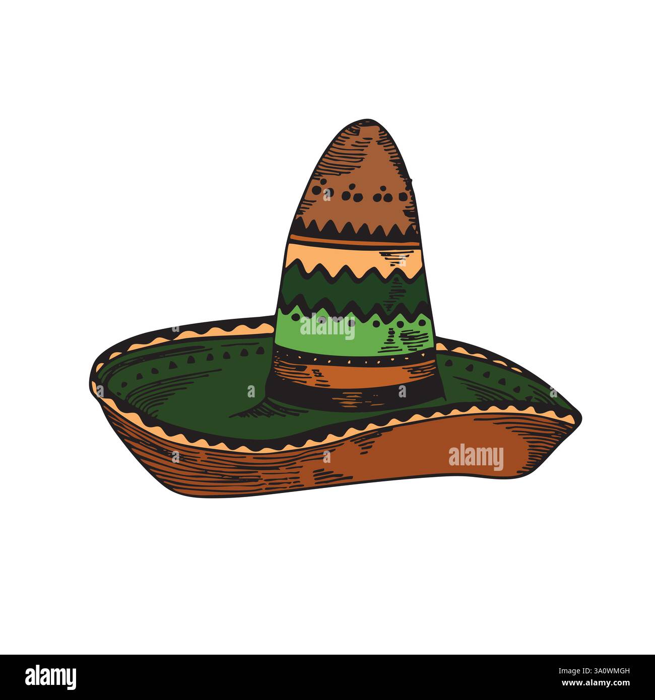 Mexican ethnic sombrero hat isolated element. Vector drawing ...