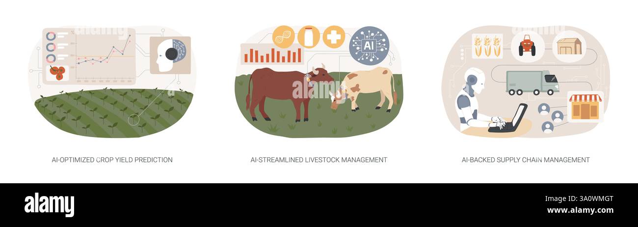 AI in modern farming abstract concept vector illustrations Stock Vector ...