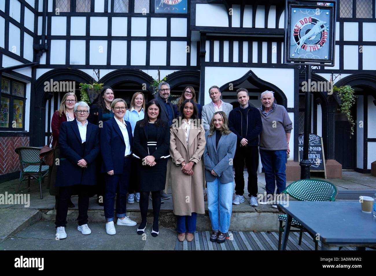 Culture Secretary Lisa Nandy (centre front) during a visit to the set ...