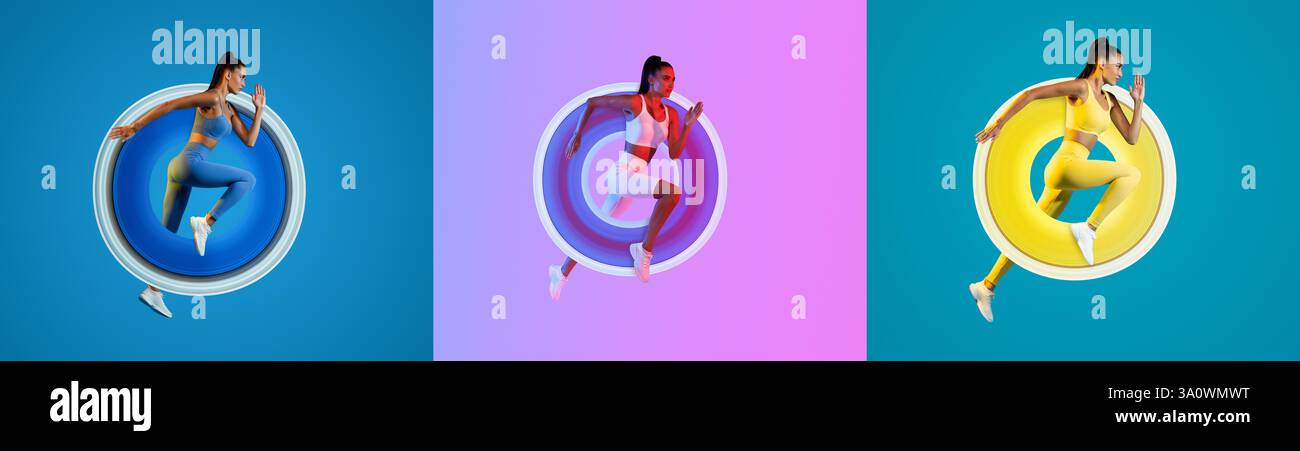 Dynamic athletic collage showcasing fitness enthusiasts in action Stock ...