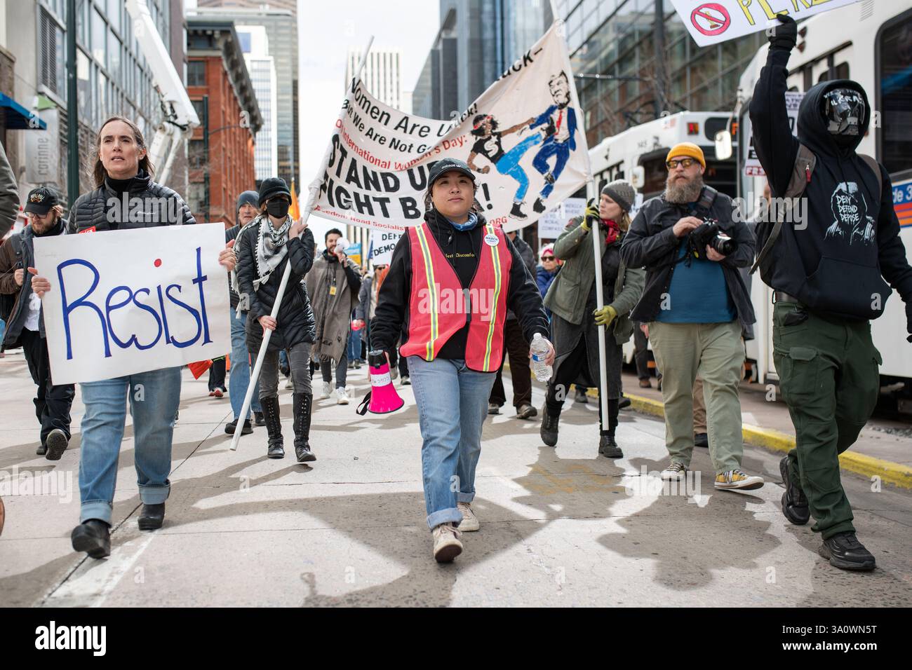Denver, Colorado, USA. 4th Mar, 2025. Large groups of people protested ...
