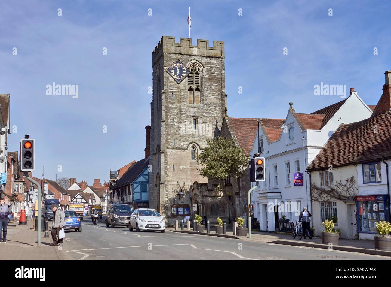 Henley in Arden High Street and the Church of St John the Baptist. Warwickshire, West Midlands ...