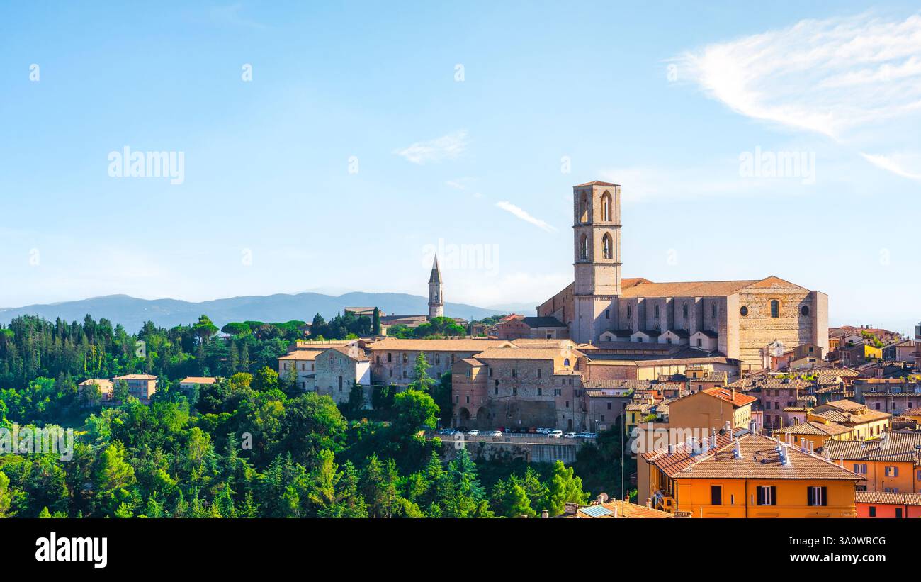 Basilica of San Domenico church and panoramic skyline of Perugia ...