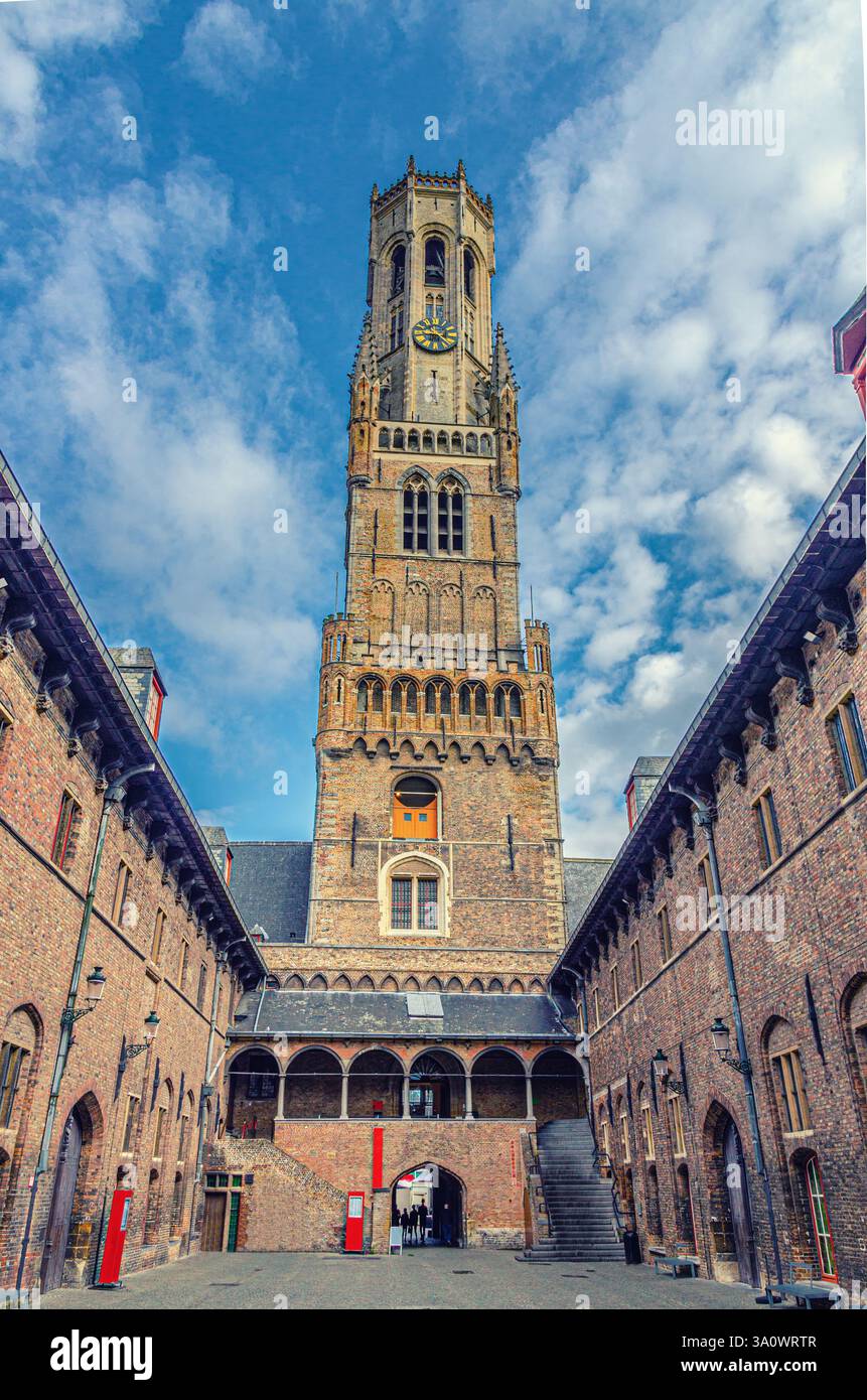 Belfry of Bruges Belfort van Brugge medieval bell tower courtyard in ...