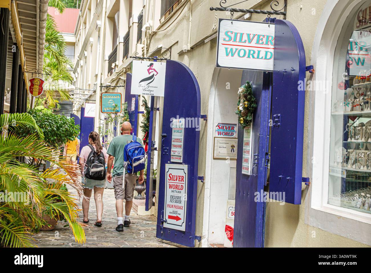 Charlotte Amalie, Saint St. Thomas, US Virgin Islands USVI, Palm Passage, historic alley, shop ...