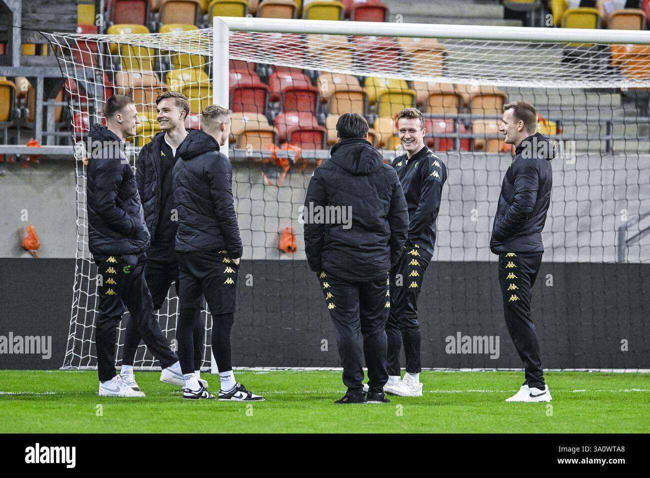 Bialystok, Poland. 05th Mar, 2025. Cercle's Chris Christiaan Ravych, Cercle's Thibo Somers and ...