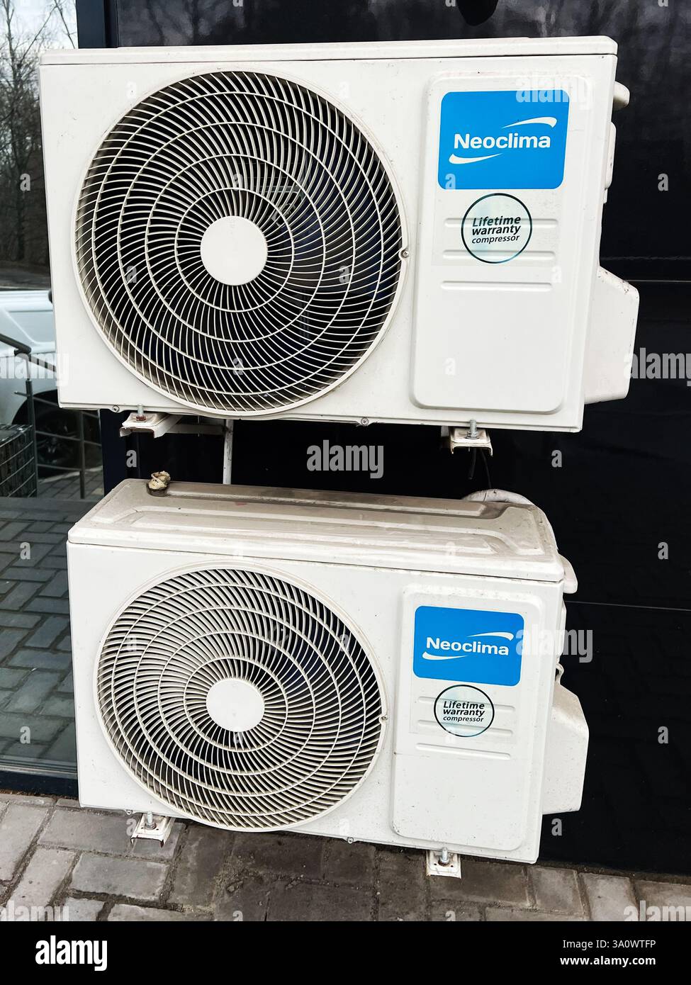 Kyiv, Ukraine - March 04, 2025: Outdoor Neoclima air conditioning units ...