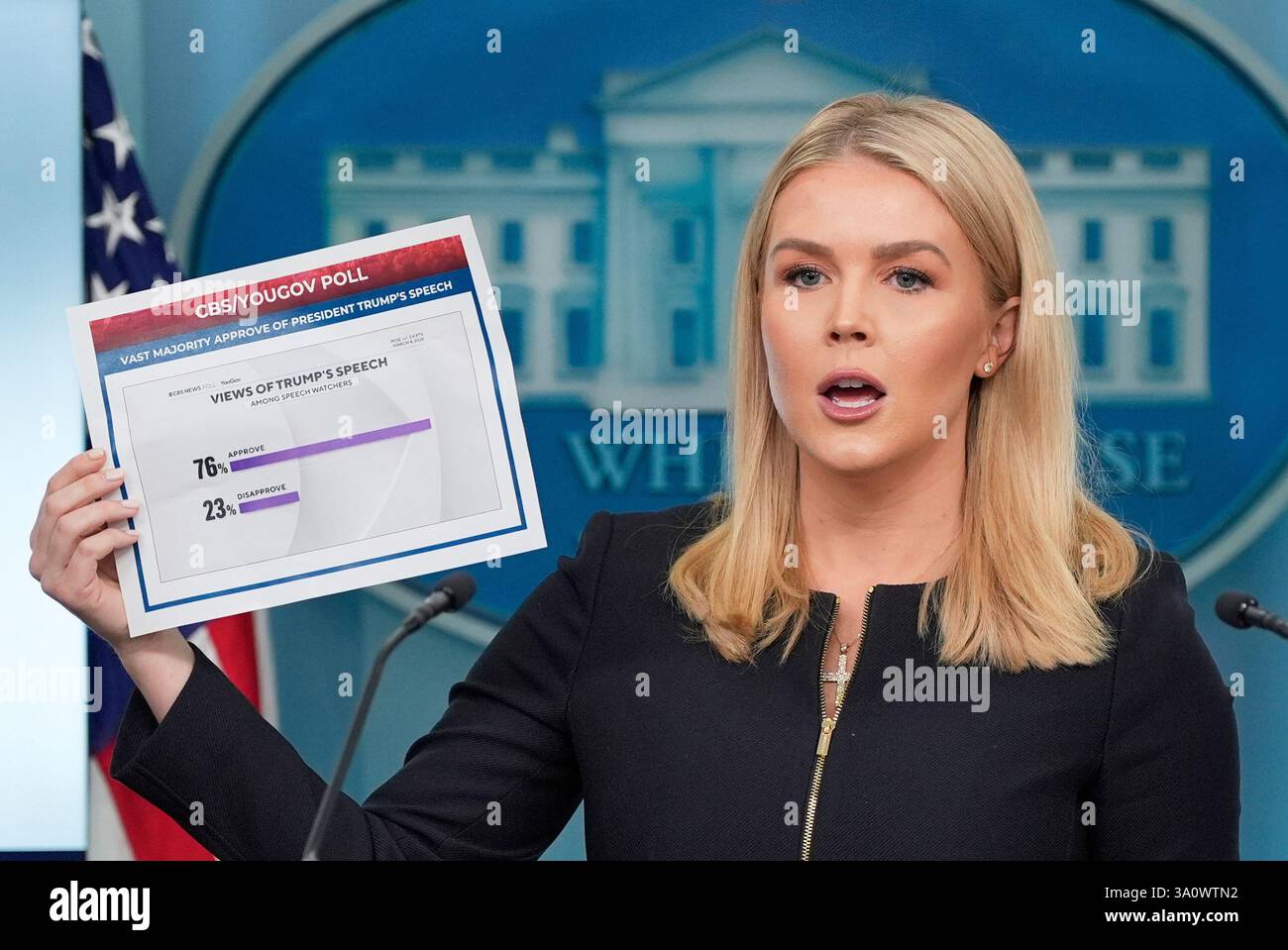 White House press secretary Karoline Leavitt speaks with reporters in the James Brady Press ...