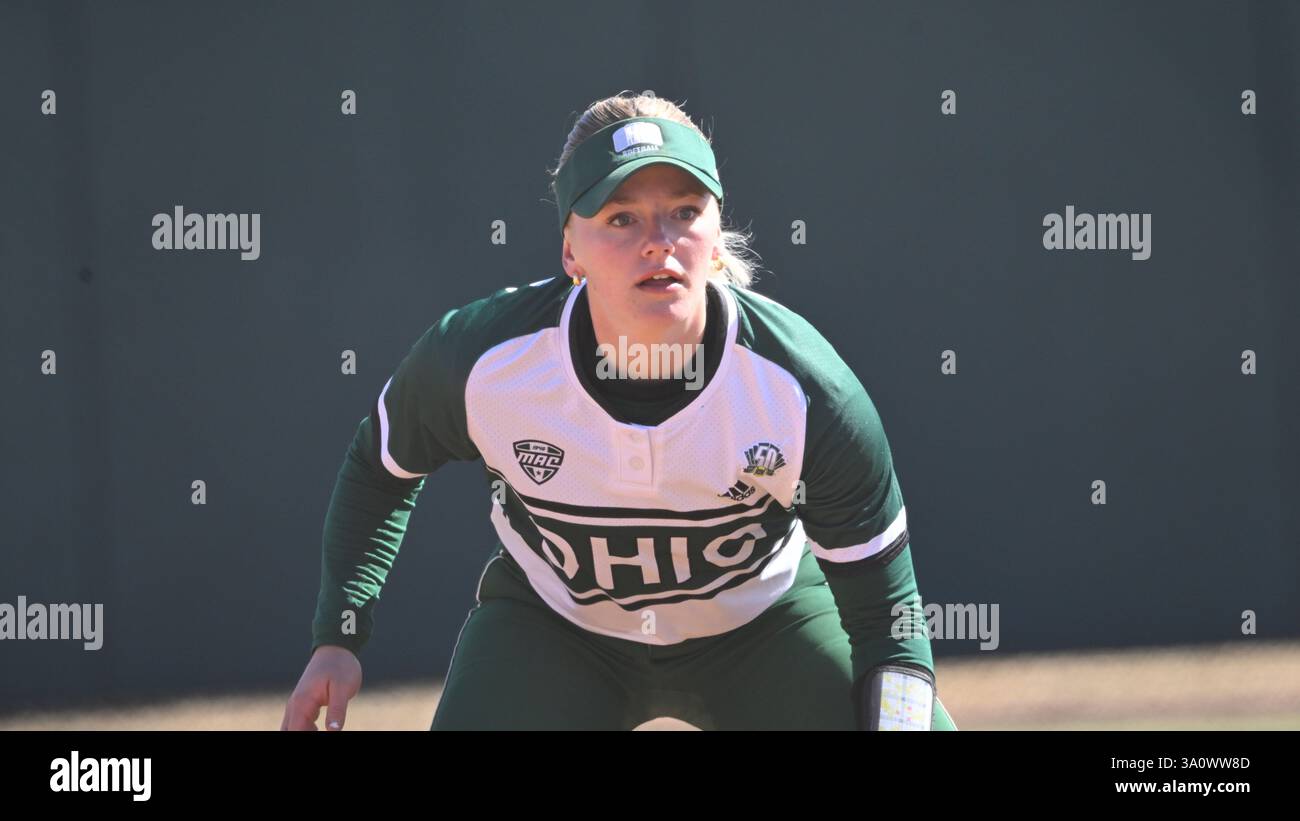 Ohio's Lauren Yuhas plays Illinois State during an NCAA softball game ...
