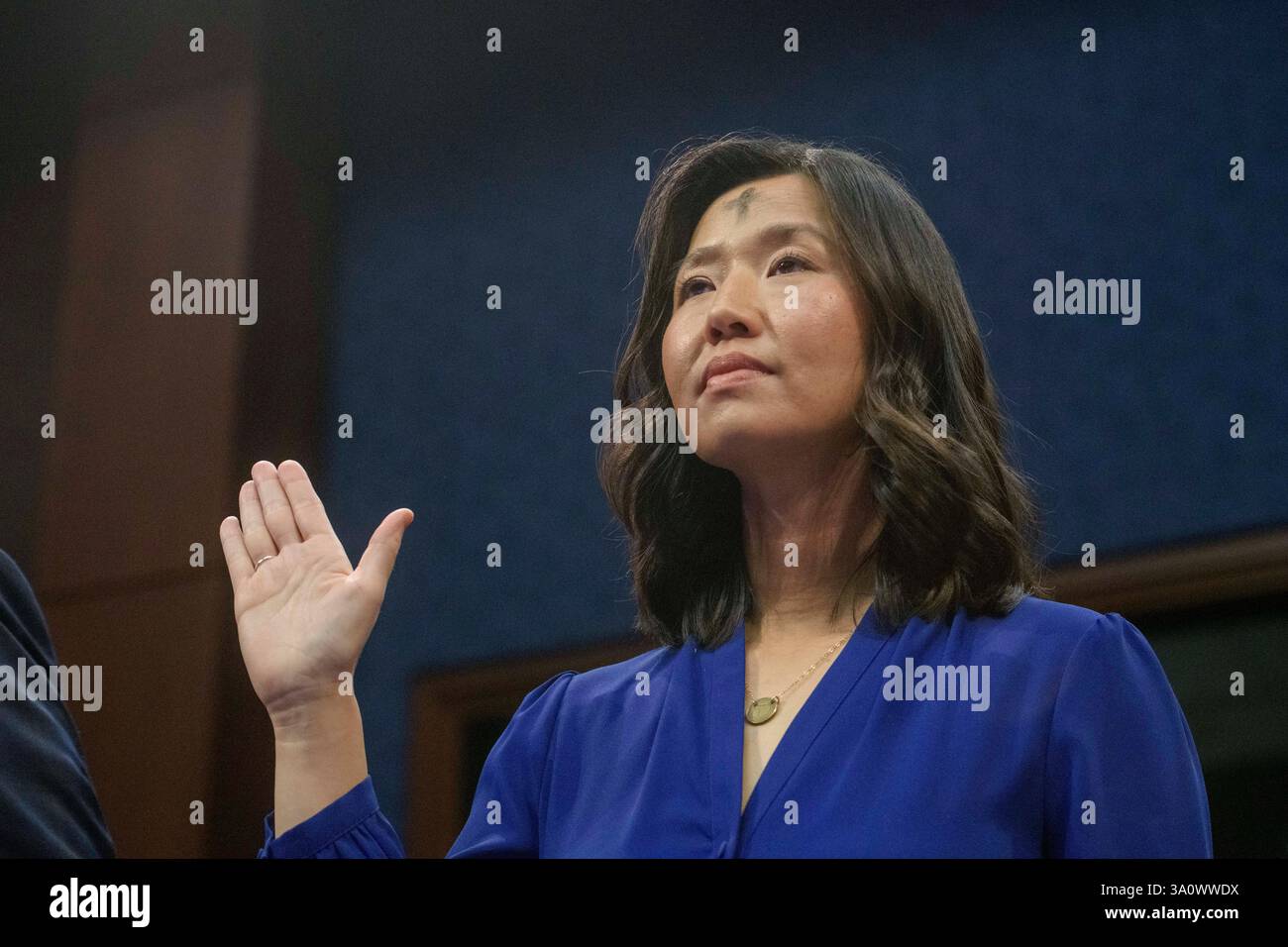 Boston Mayor Michelle Wu, is sworn in during a House Committee on ...