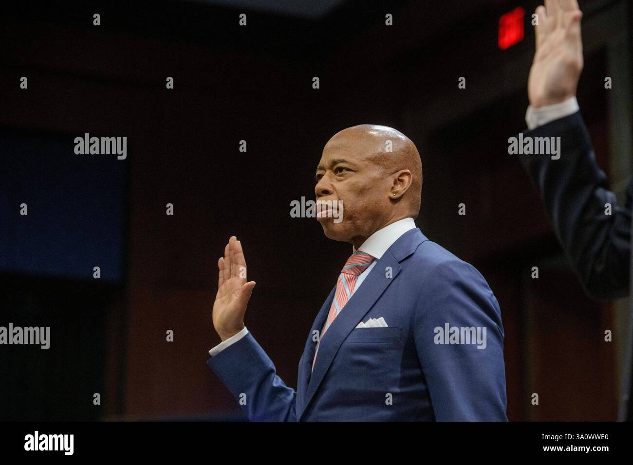 New York City Mayor Eric Adams is sworn in during a House Committee on ...