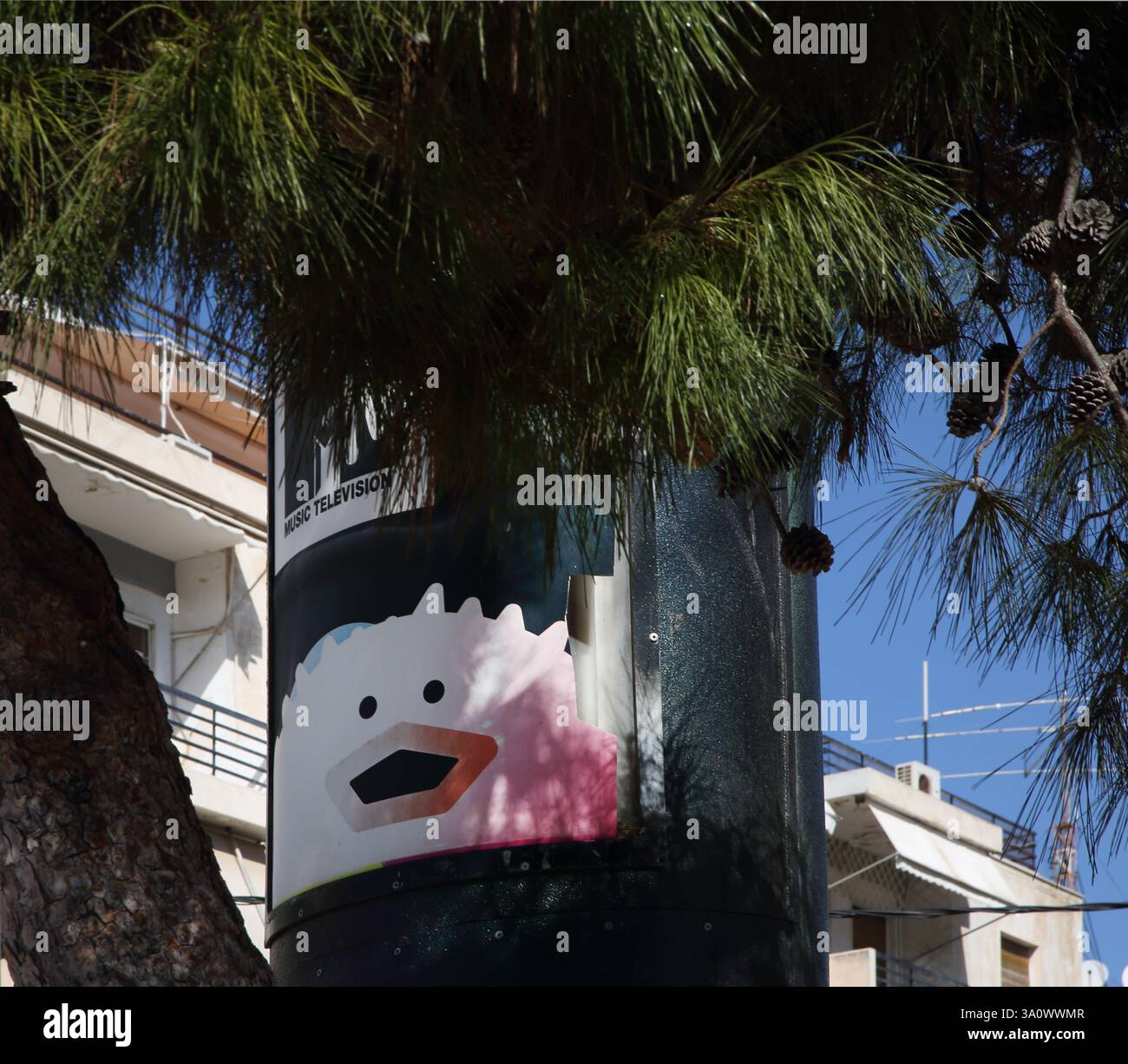Abstract Face on Poster on Pine Tree Glyfada Athens Attica Greece Stock ...
