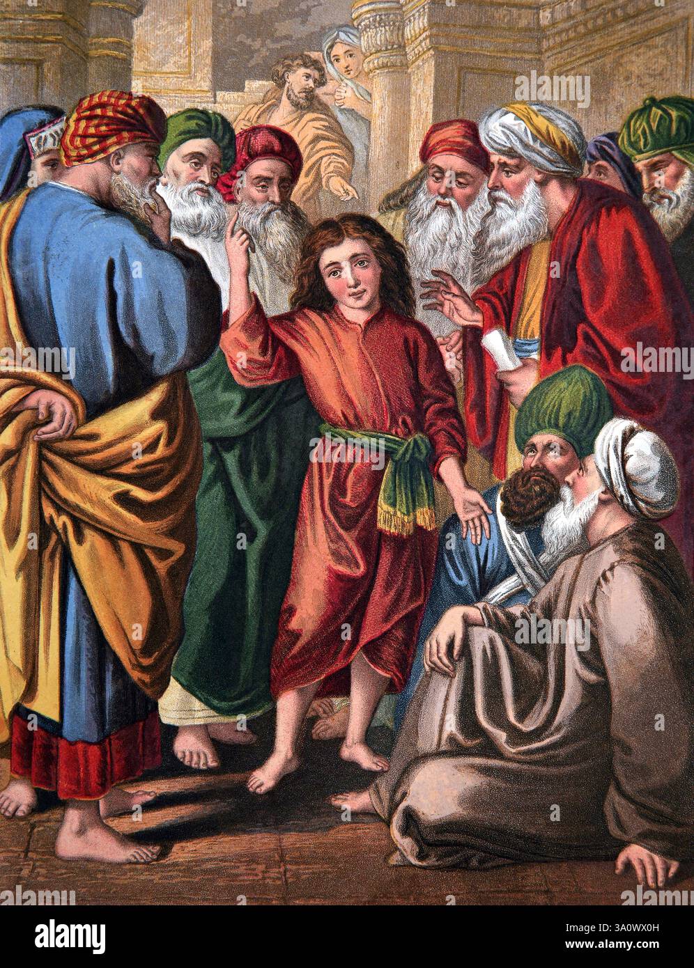 Illustration of Jesus Christ among the Doctors from Antique 19th ...