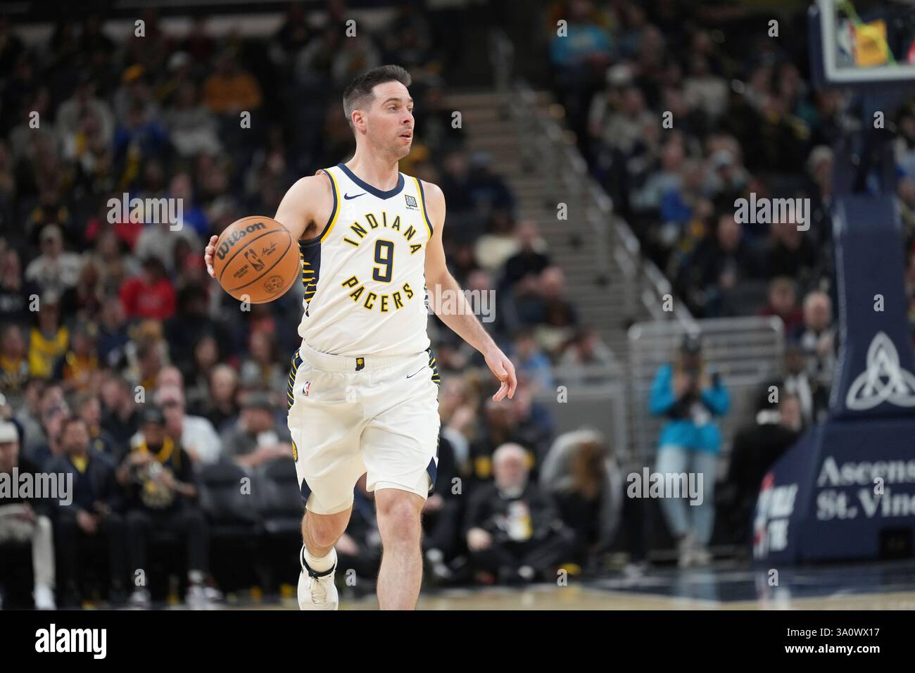 Indiana Pacers guard T.J. McConnell (9) in action as the Houston ...
