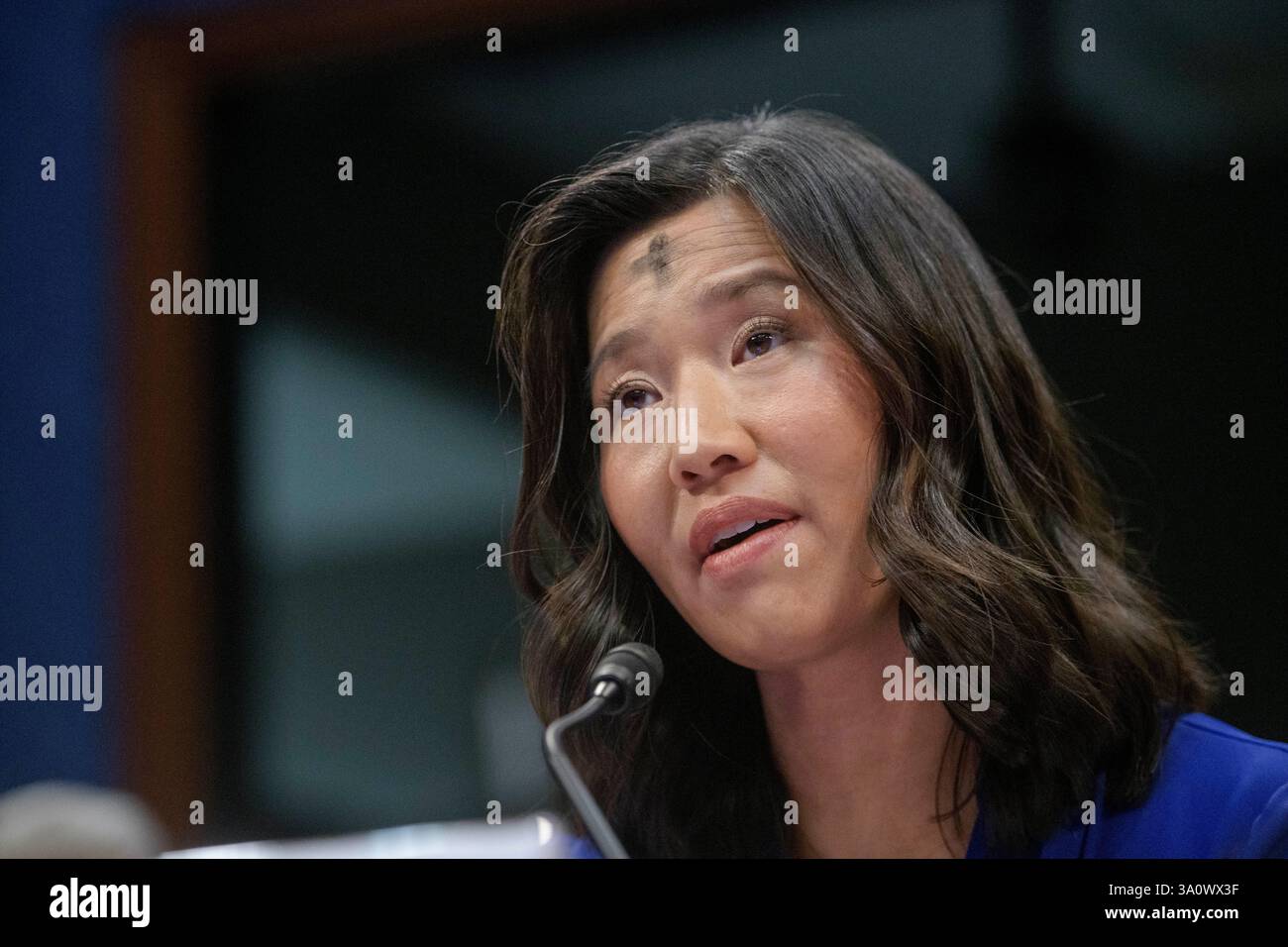 Boston Mayor Michelle Wu responds to questions during a House Committee ...