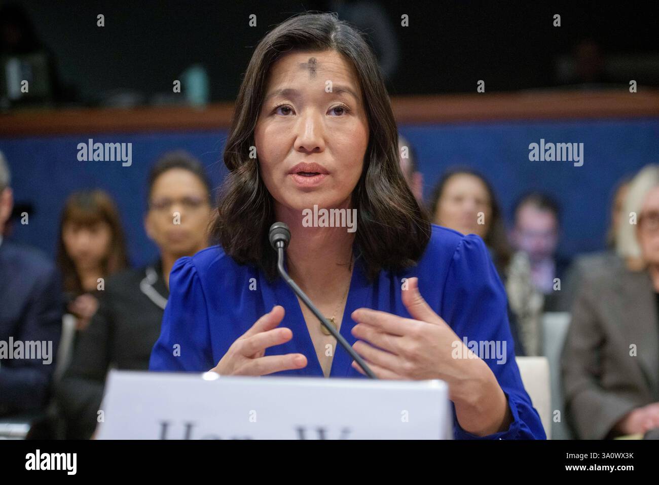 Boston Mayor Michelle Wu responds to questions during a House Committee ...