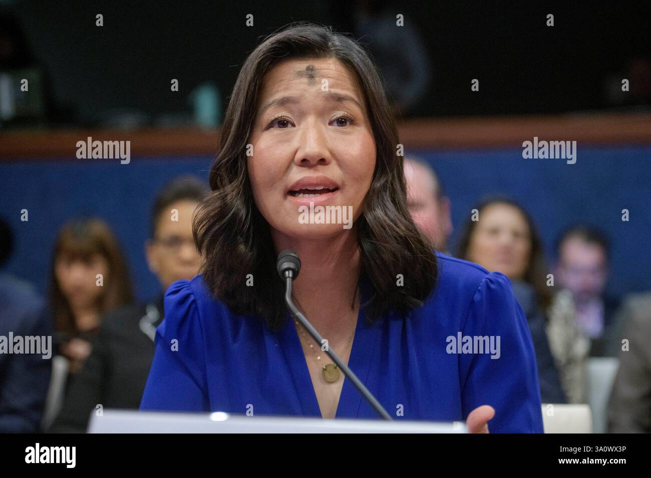Boston Mayor Michelle Wu responds to questions during a House Committee ...