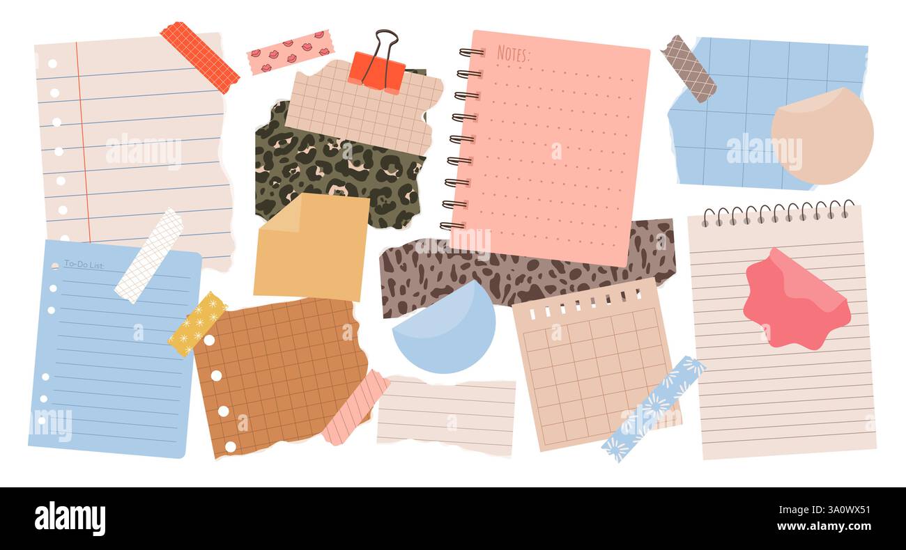 Set of various torn paper notes, stickers, tapes Stock Vector Image ...