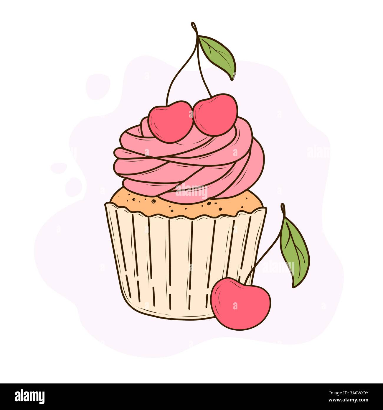 A cupcake in a beige wrapper with soft pink swirled buttercream, topped ...