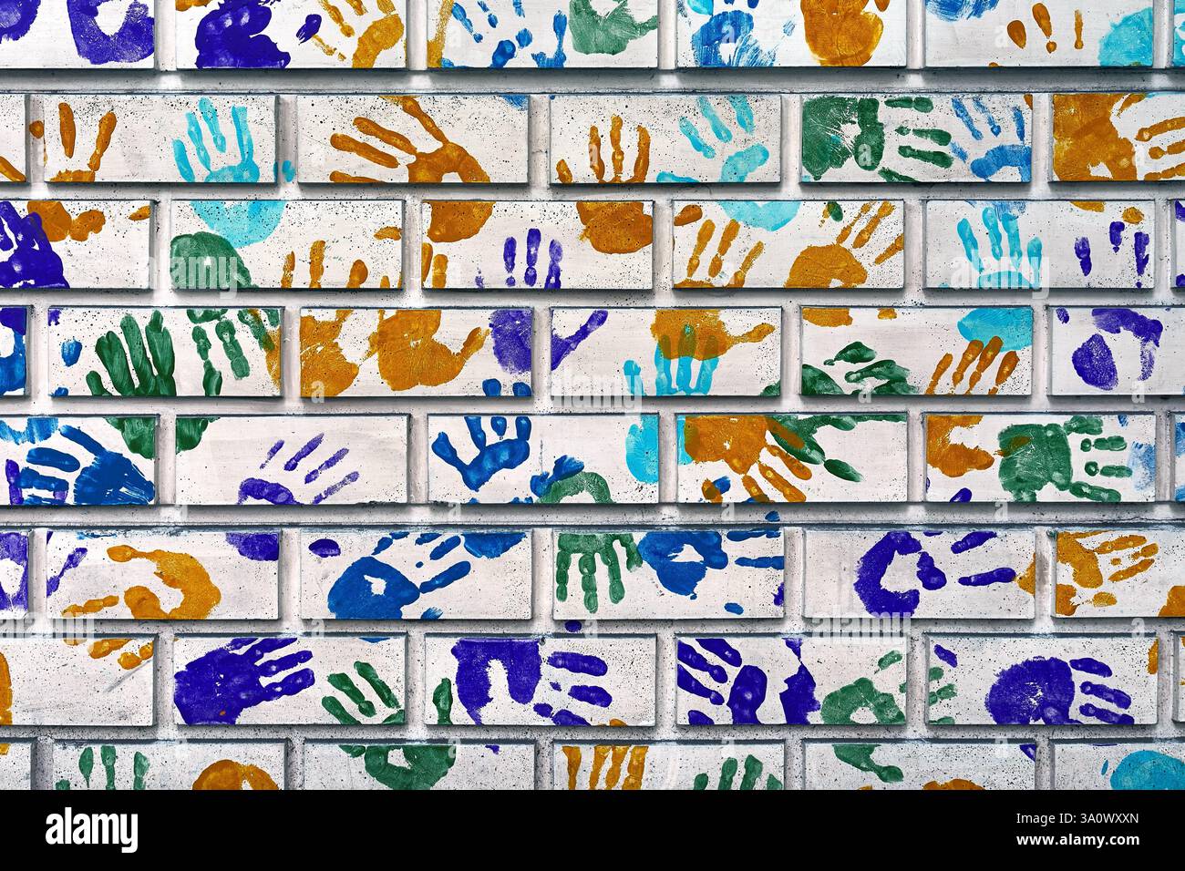 Hand shapes marked on a wall with paint Stock Photo - Alamy