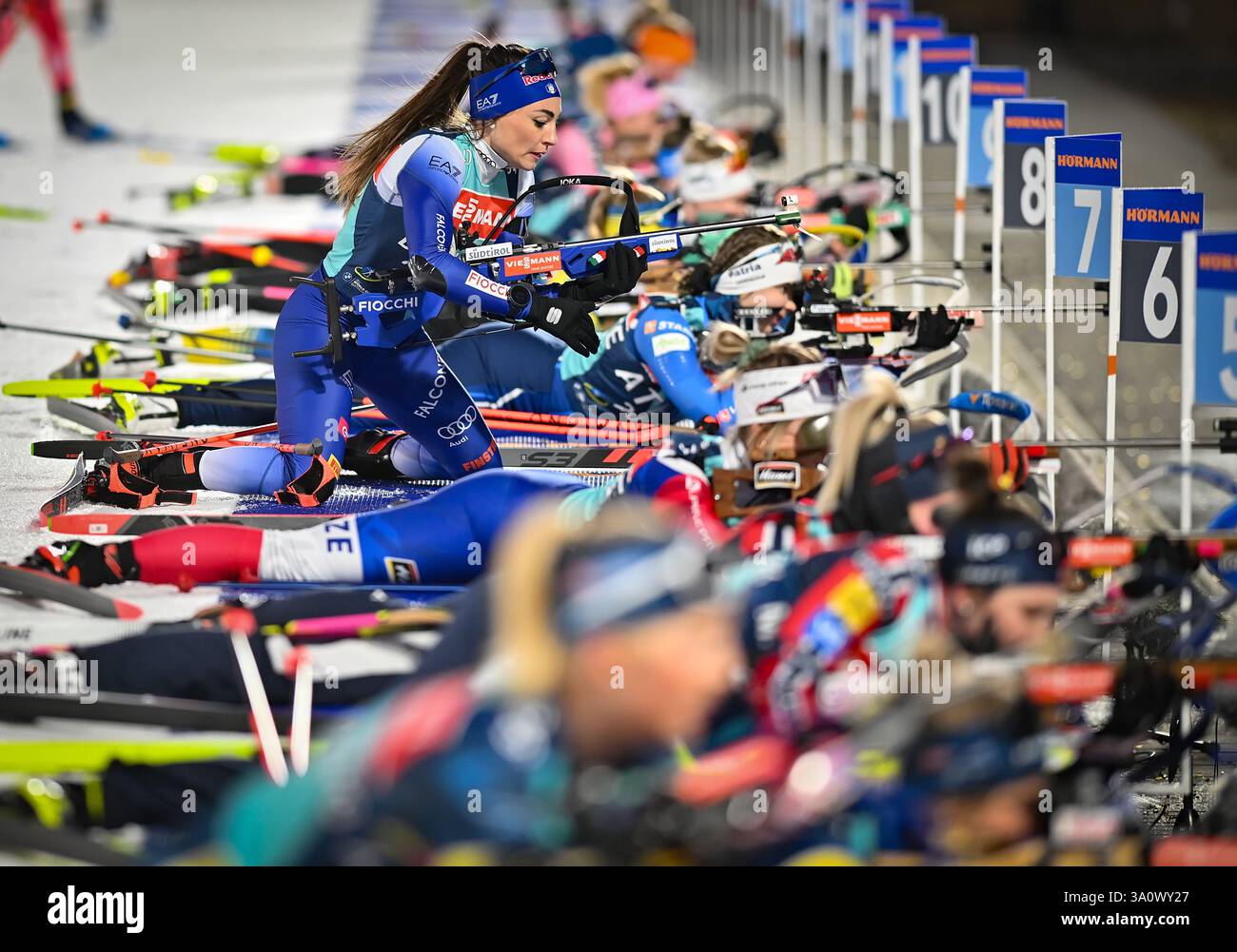 Dorothea Wierer of Italy (centre) at a training session before the ...