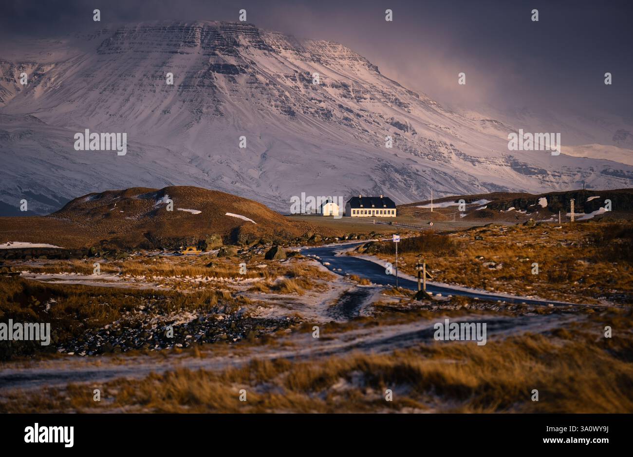 A dramatic landscape showing a view from Reykjavik Iceland with the ...