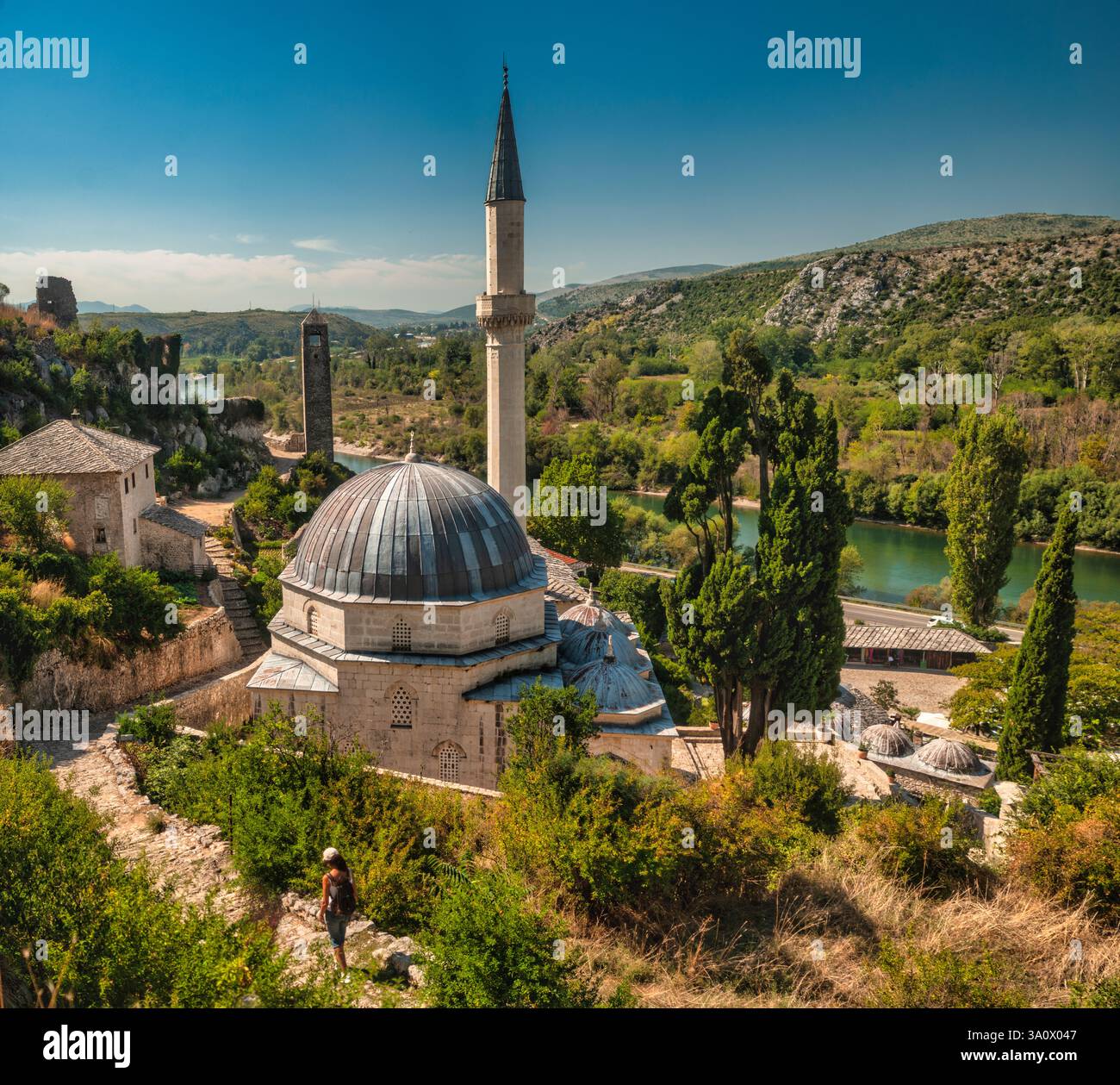 Panoramic view of Pocitelj mosque and citadel on a summer day, Bosnia ...
