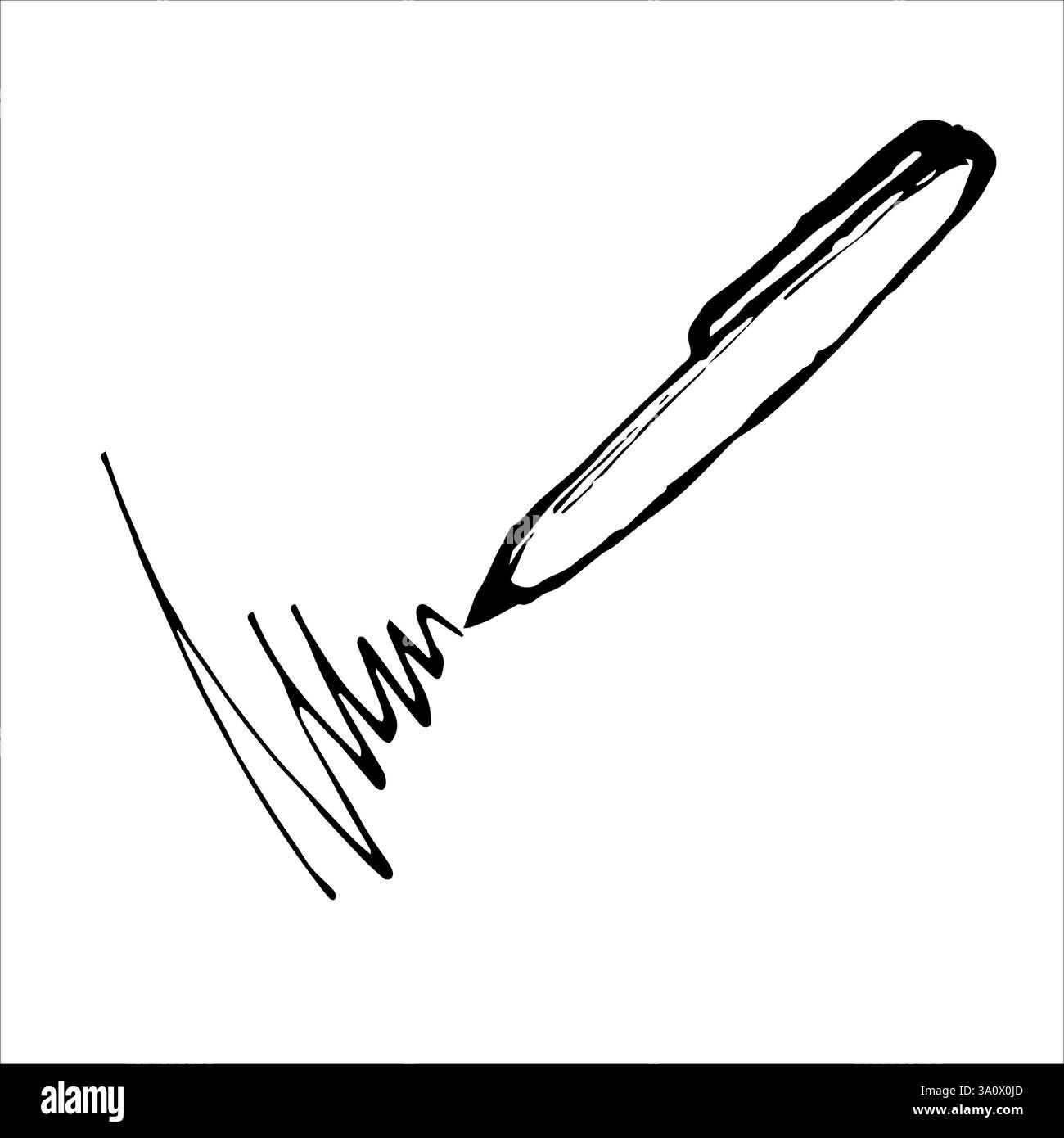 Writing ballpoint pen. Pen outline drawing painted by black inks. Hand ...
