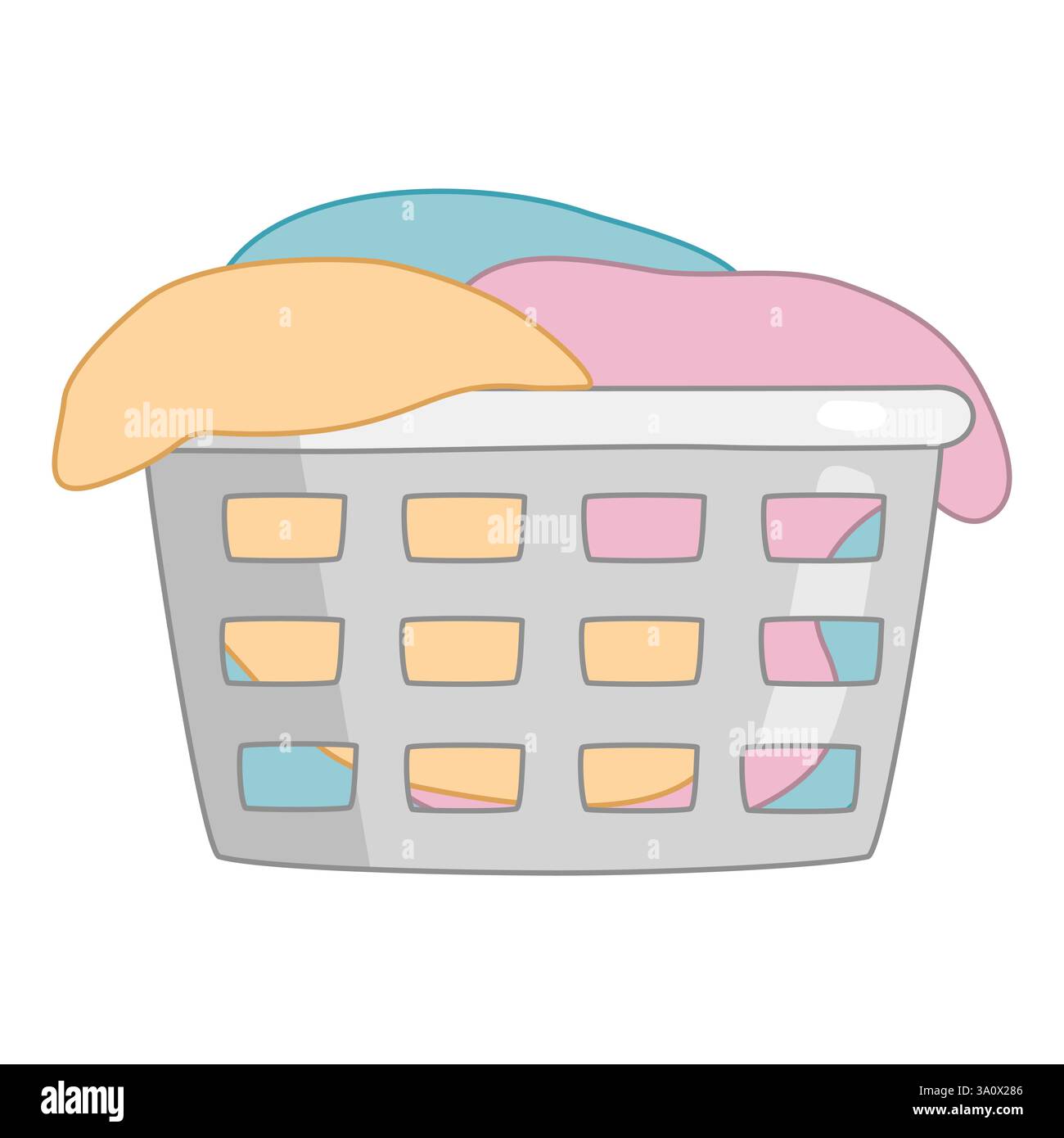 Plastic laundry basket overflowing with pastel colored clothes, ready ...