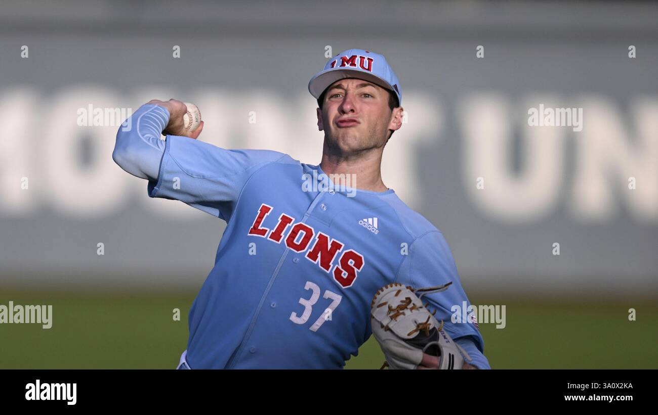LMU's Jacob Fried (37) warms up before an NCAA baseball game on Monday ...